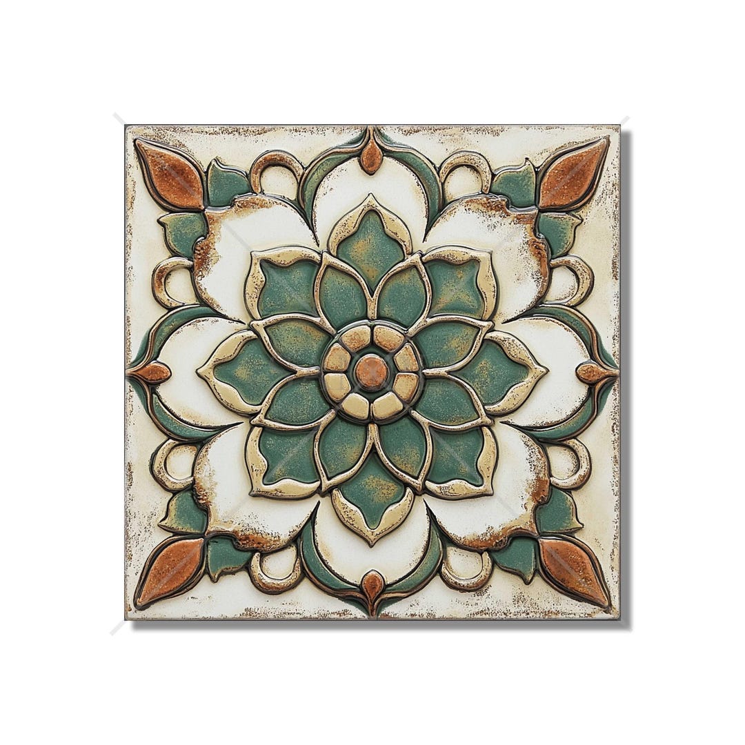 Green Copper Ceramic Tile - Vintage Design Patterned Tile - Unique ...