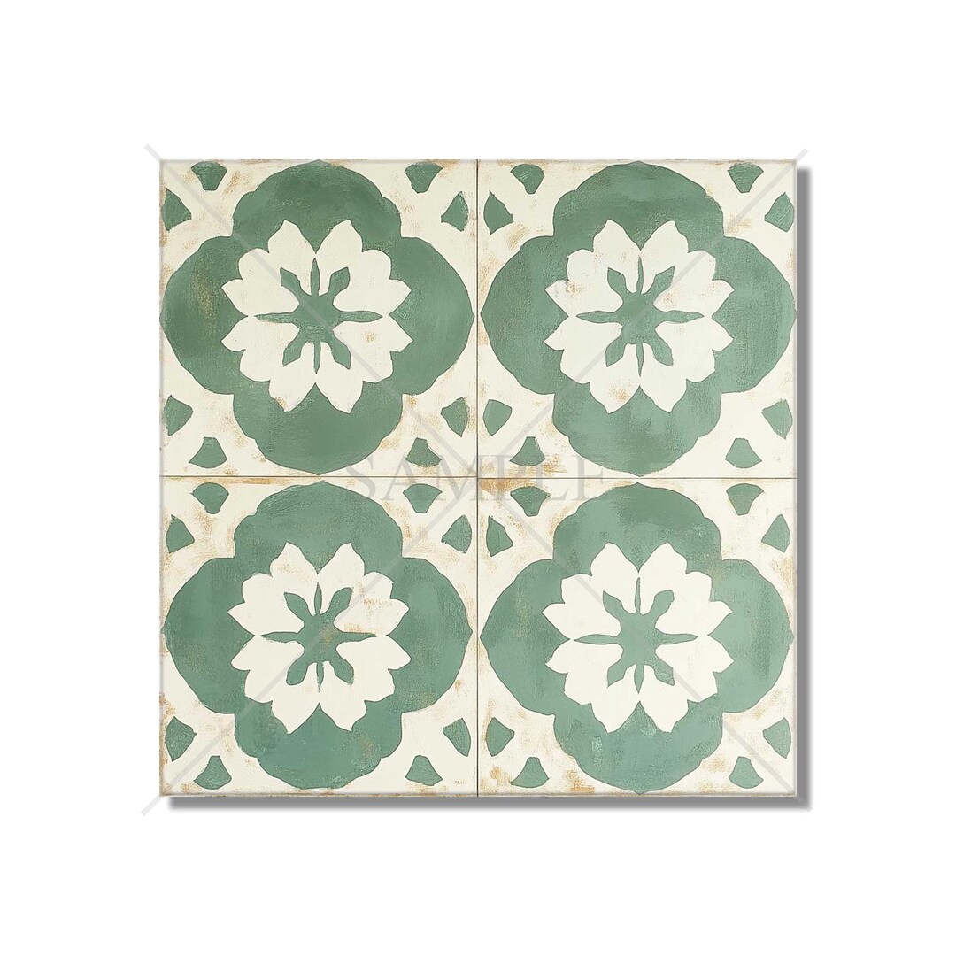 Ceramic Tile Green Patterned - Vintage Moroccan Design Green Kitchen ...