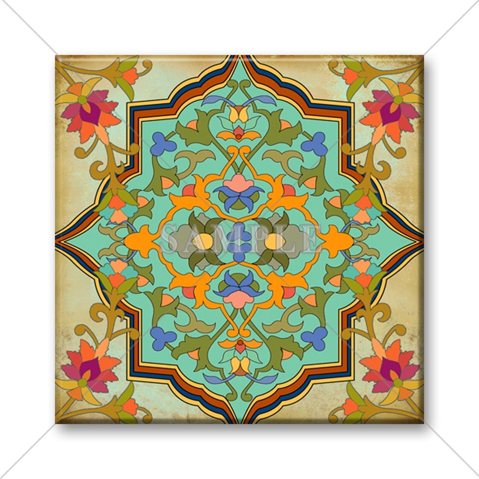 Tan Turquoise Orange Ceramic Tile Vintage Moroccan Tile - Etsy