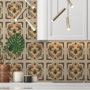 Vintage Botanical Bee Design Ceramic Tile - Kitchen Backsplash Tile ...