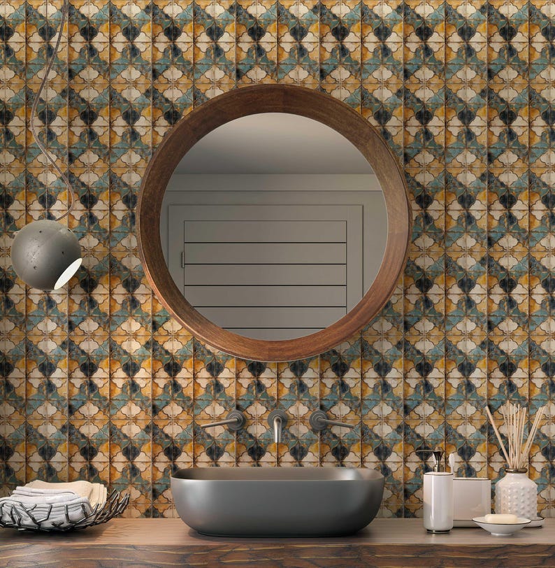Tan Blue White Ceramic Tile - Vintage Moroccan Tile Design - Kitchen ...