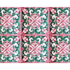 Pink and Green Patterned Ceramic Tile - Vintage Moroccan Tile Design ...