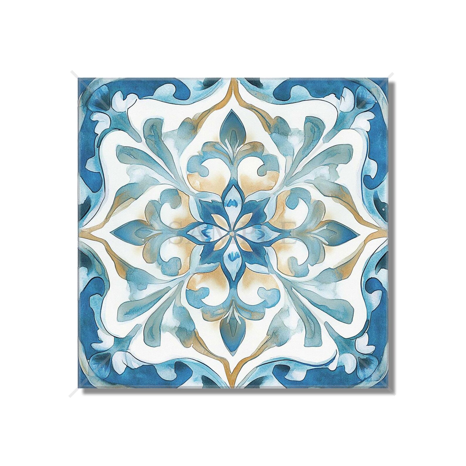 Blue White Tan Patterned Ceramic Tile - Unique Kitchen Backsplash Tile ...