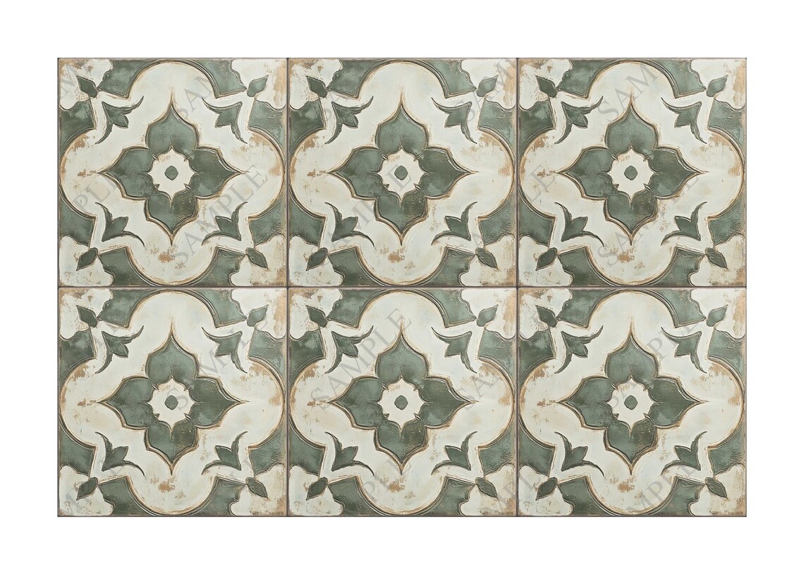 Ceramic Tile Sage Green Patterned Vintage Design Kitchen Backsplash ...