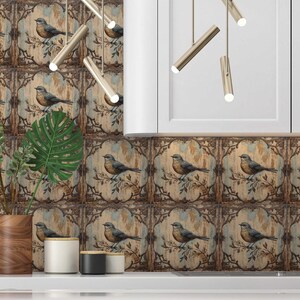Vintage Bird Design Ceramic Tile - Ceramic Tiles With Birds - Blue Bird ...