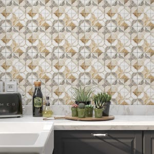 Vintage Neutral Tones Ceramic Tile Unique Patterned Kitchen Backsplash ...