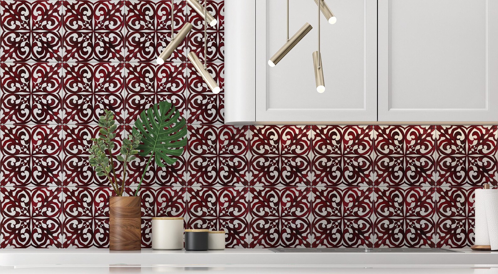 Dark Red Wine Patterned Ceramic Tile - Red Kitchen Backsplash Tile ...