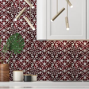 Dark Red Wine Patterned Ceramic Tile - Red Kitchen Backsplash Tile ...