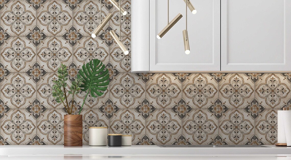 Ceramic Tile Antique Beige Gray Patterned Kitchen Backsplash Tile ...