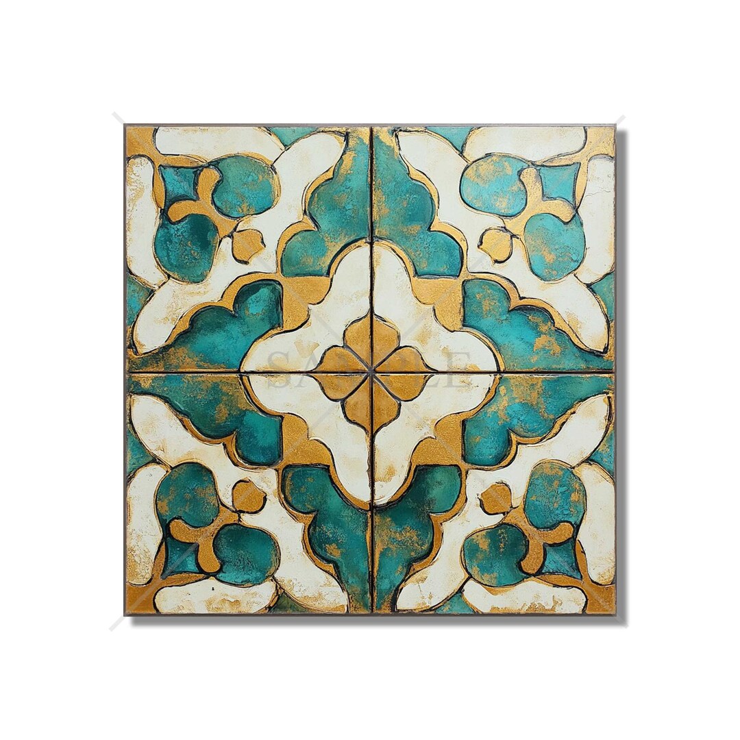 Teal Patterned Ceramic Tile - Vintage Moroccan Design Teal Kitchen ...