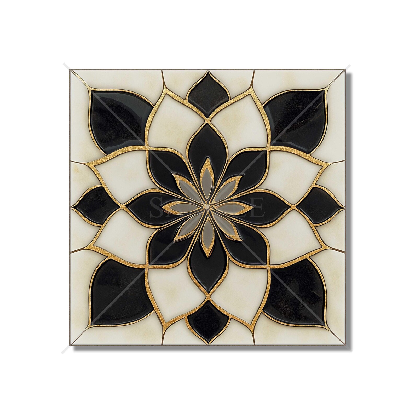 Black Patterned Ceramic Tile - Vintage Design Tile Design - Kitchen ...