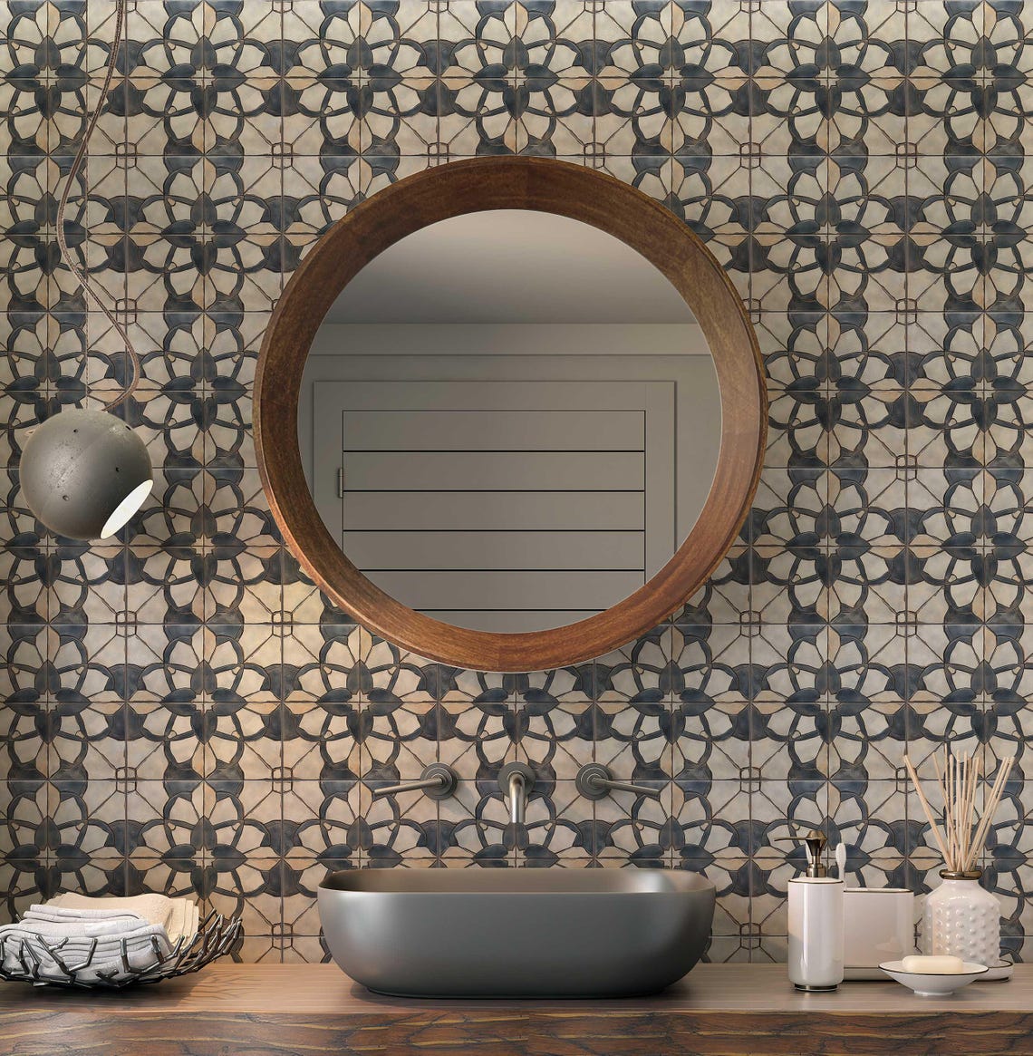 Ceramic Tile Blue Gray Antique White Patterned Vintage Design Kitchen ...