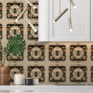 Vintage Botanical Bee Design Ceramic Tile - Kitchen Backsplash Tile ...