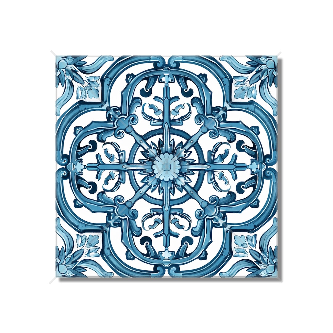 Blue and White Ceramic Tile - Vintage Moroccan Tile Design - Blue ...