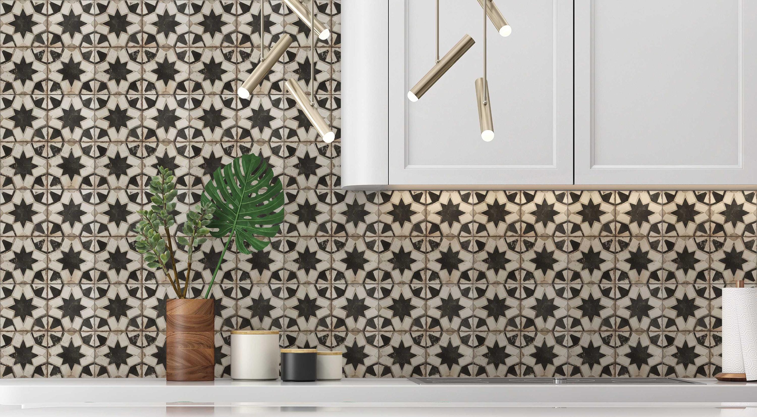 Rustic Black and off White Ceramic Tile - Patterned Ceramic Tile ...