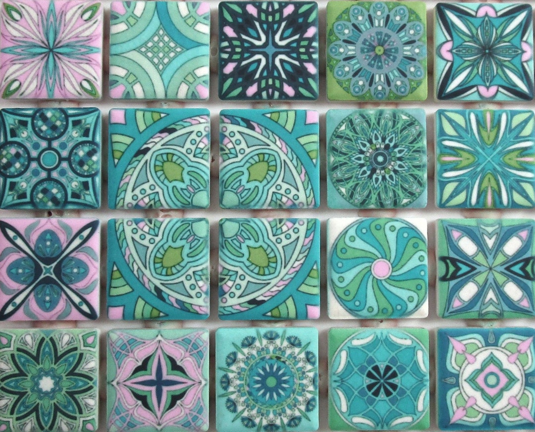 Ceramic Mosaic Tiles Medallions Turquoise Blue Mosaic Tiles 36 Piece ...