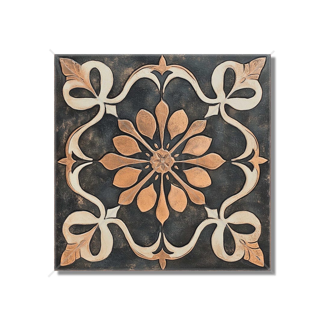 Aged Black & Rust Ceramic Tile - Vintage Patterned Kitchen Backsplash ...