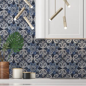Blue Grey Ceramic Tile Vintage Moroccan Tile Design Kitchen Backsplash ...