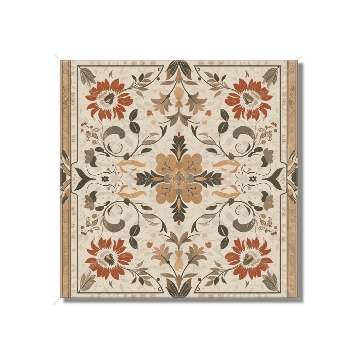 Neutral Colors Floral Ceramic Tile - Vintage French Floral Design Tile ...