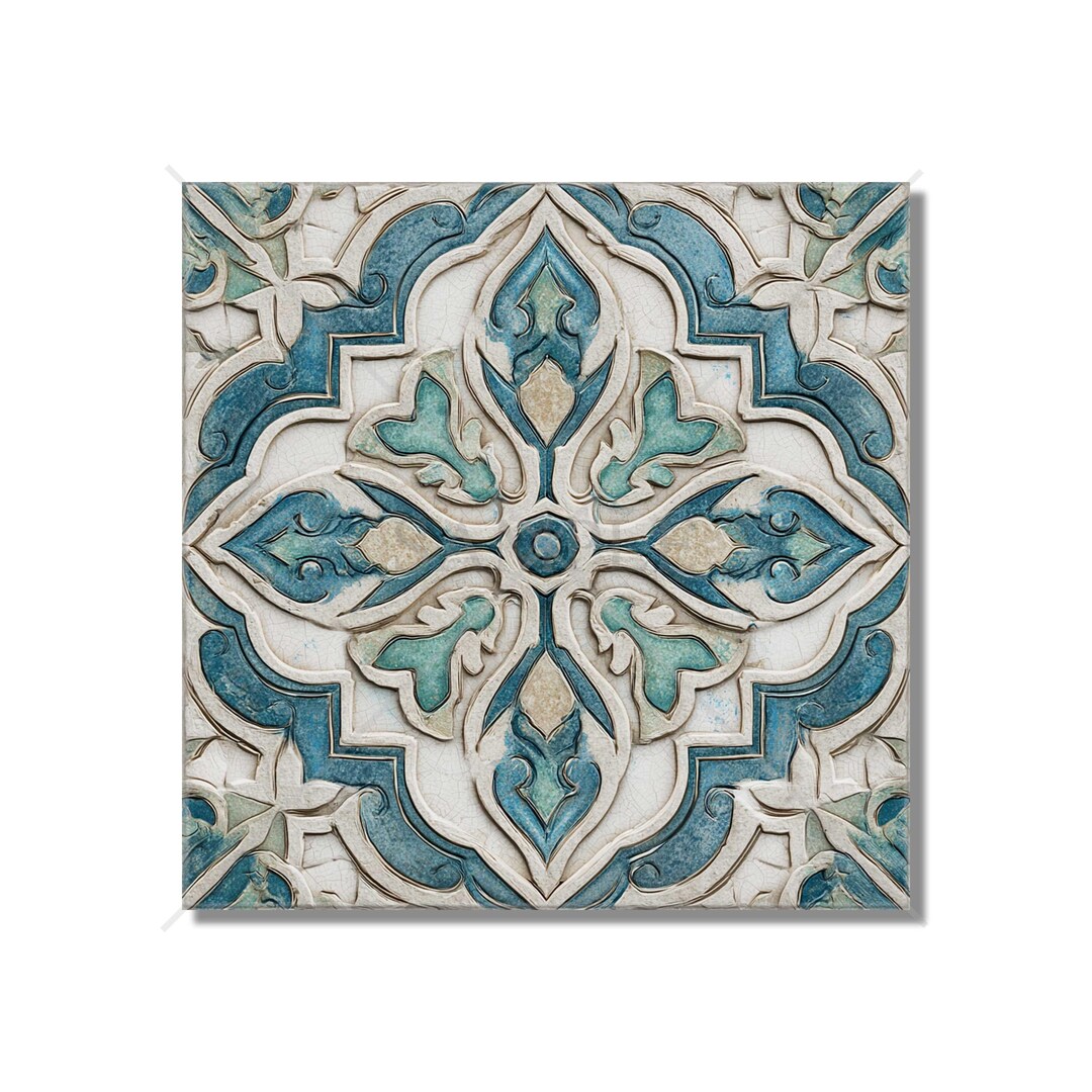 Aged Blue Green Ceramic Tile - Vintage Tile Design - Blue Kitchen ...