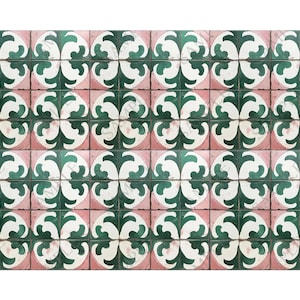Pink and Green Patterned Ceramic Tile - Vintage Moroccan Tile Design ...