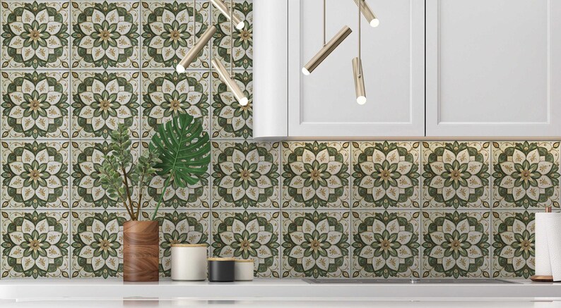 Green Ceramic Tile Vintage Design Tile - Unique Green Kitchen ...