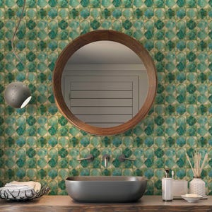 Blue Green Ceramic Tile Vintage Moroccan Tile Design Patterned Kitchen ...