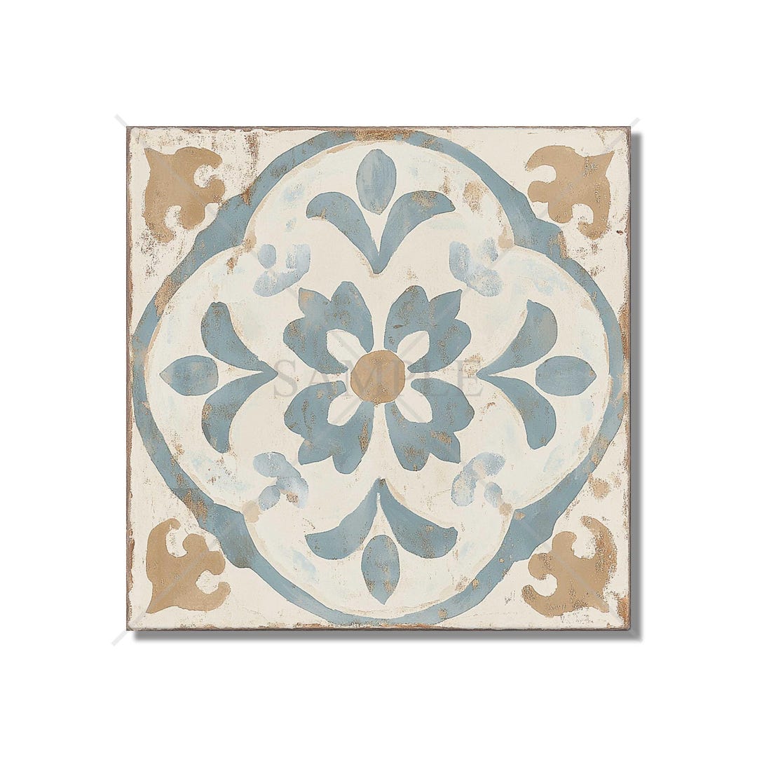 Light Blue and Tan Ceramic Tile Patterned Kitchen Backsplash Tiles ...