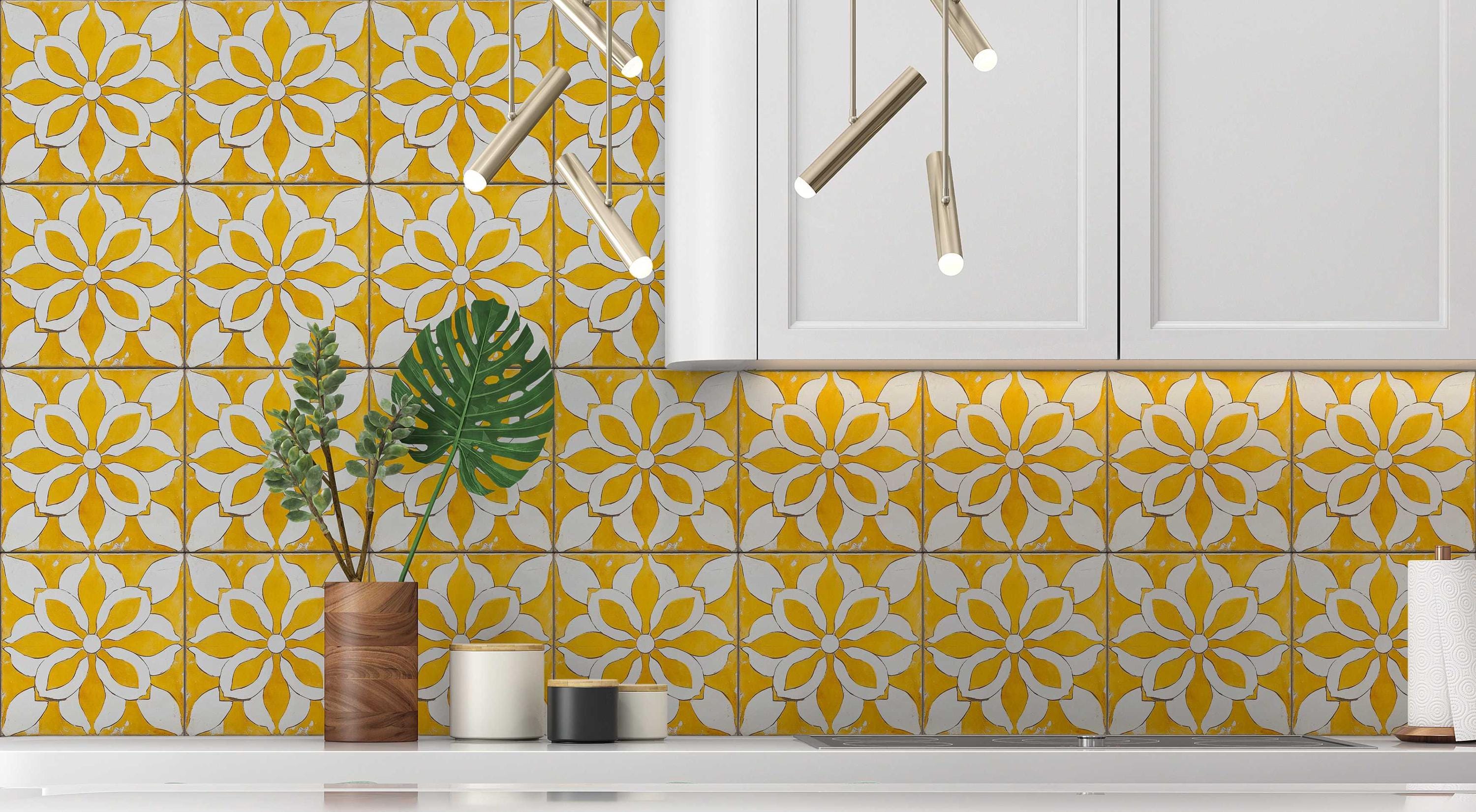 Yellow and White Ceramic Tile - Yellow Kitchen Tile - Yellow Backsplash ...
