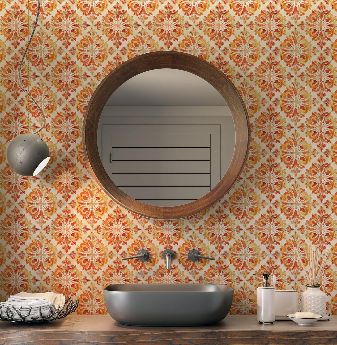 Orange Patterned Ceramic Tile - Orange Patterned Tile Kitchen ...