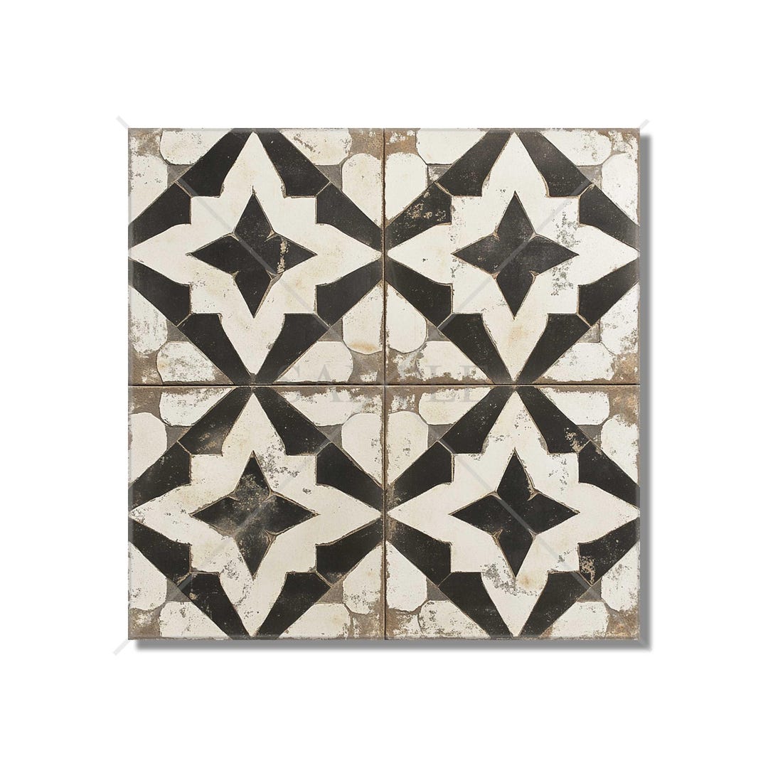 Rustic Black and off White Ceramic Tile - Patterned Ceramic Tile ...