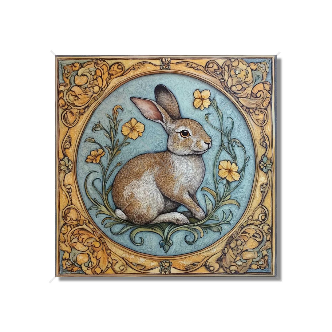 Bunny Rabbit Ceramic Tile William Morris Vintage Design Rabbit Ceramic ...