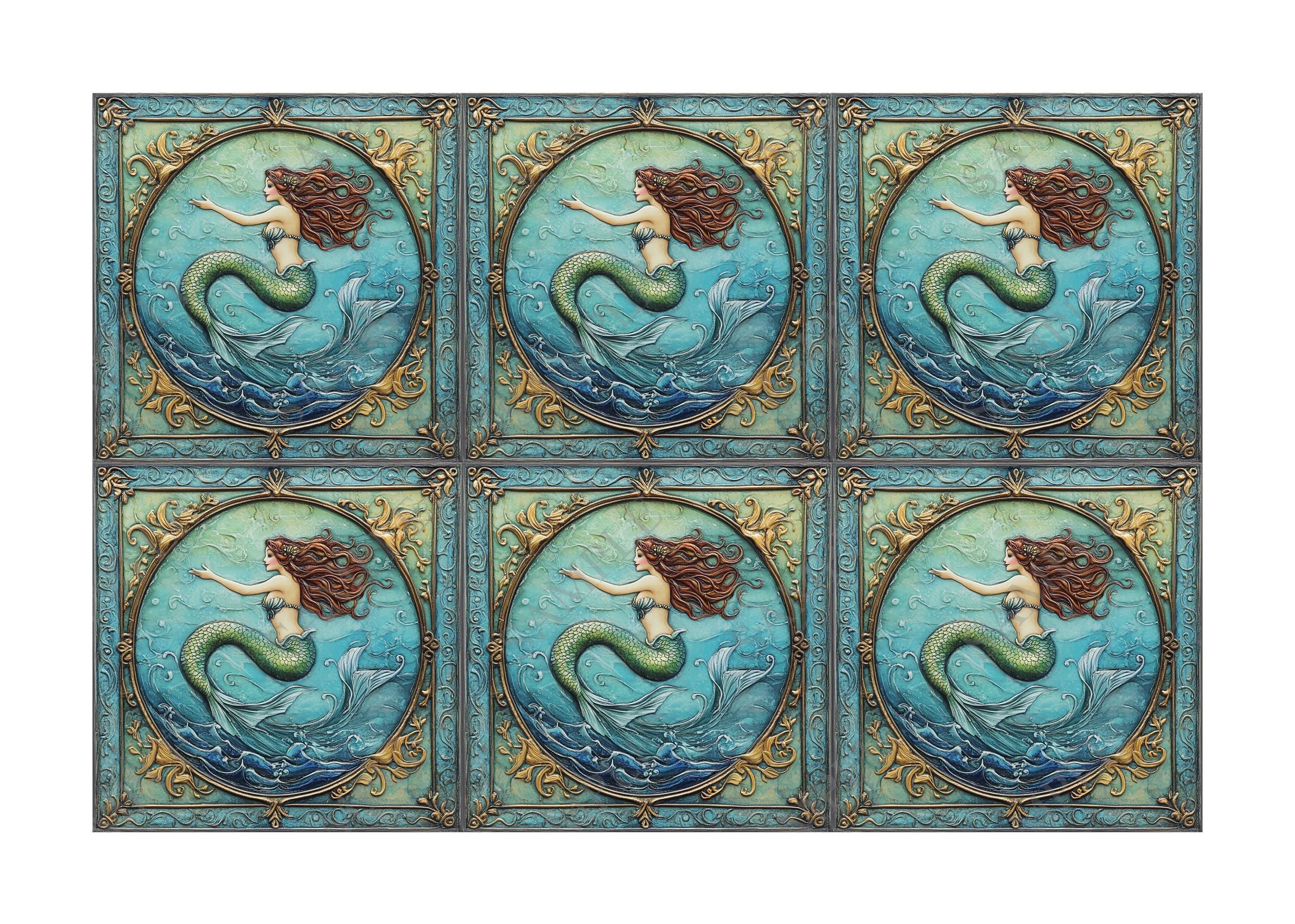 Mermaid Design Ceramic Tile - Mermaid Home Decor Tile - Mermaid Accent ...