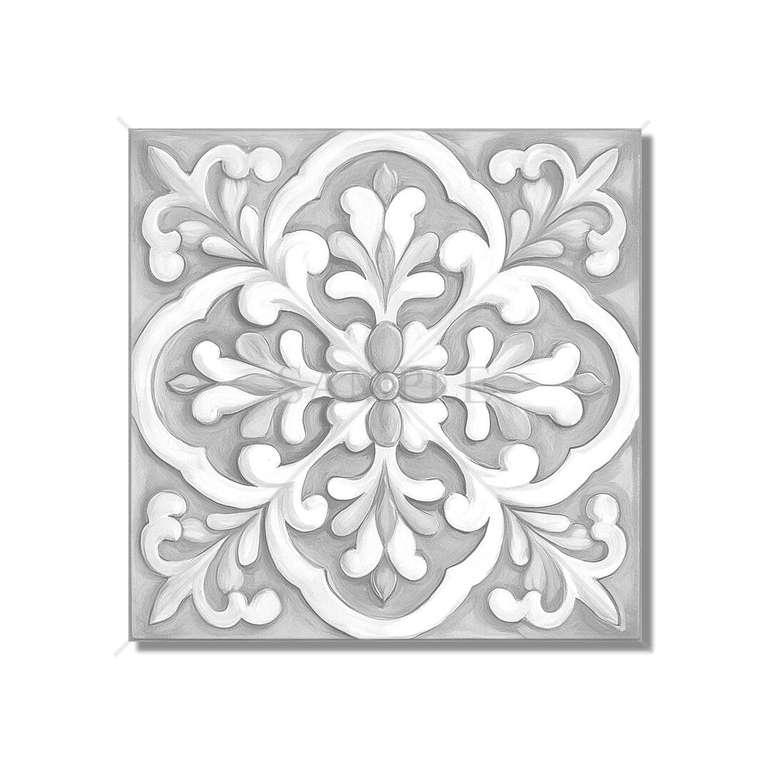 Grey and White Patterned Ceramic Tile Vintage Design Grey Ceramic Tile ...