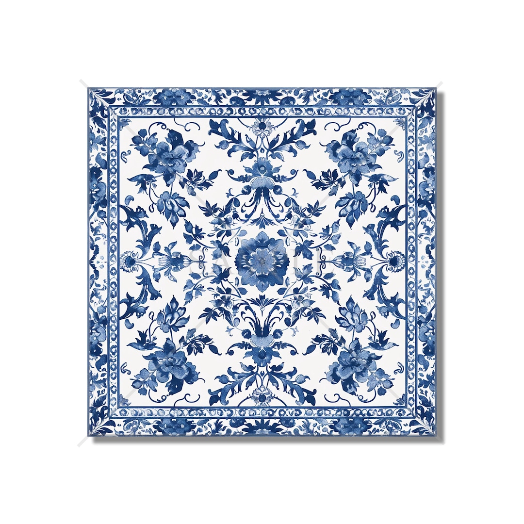 Blue and White Ceramic Tile - Vintage French Floral Tile Design - Blue ...