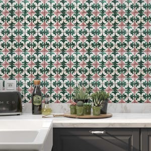 Pink and Green Patterned Ceramic Tile - Vintage Moroccan Tile Design ...