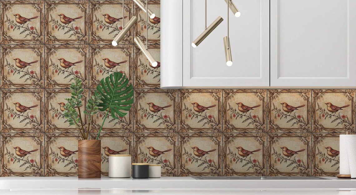 Vintage Bird Design Ceramic Tile - Ceramic Tiles With Birds - Bird ...