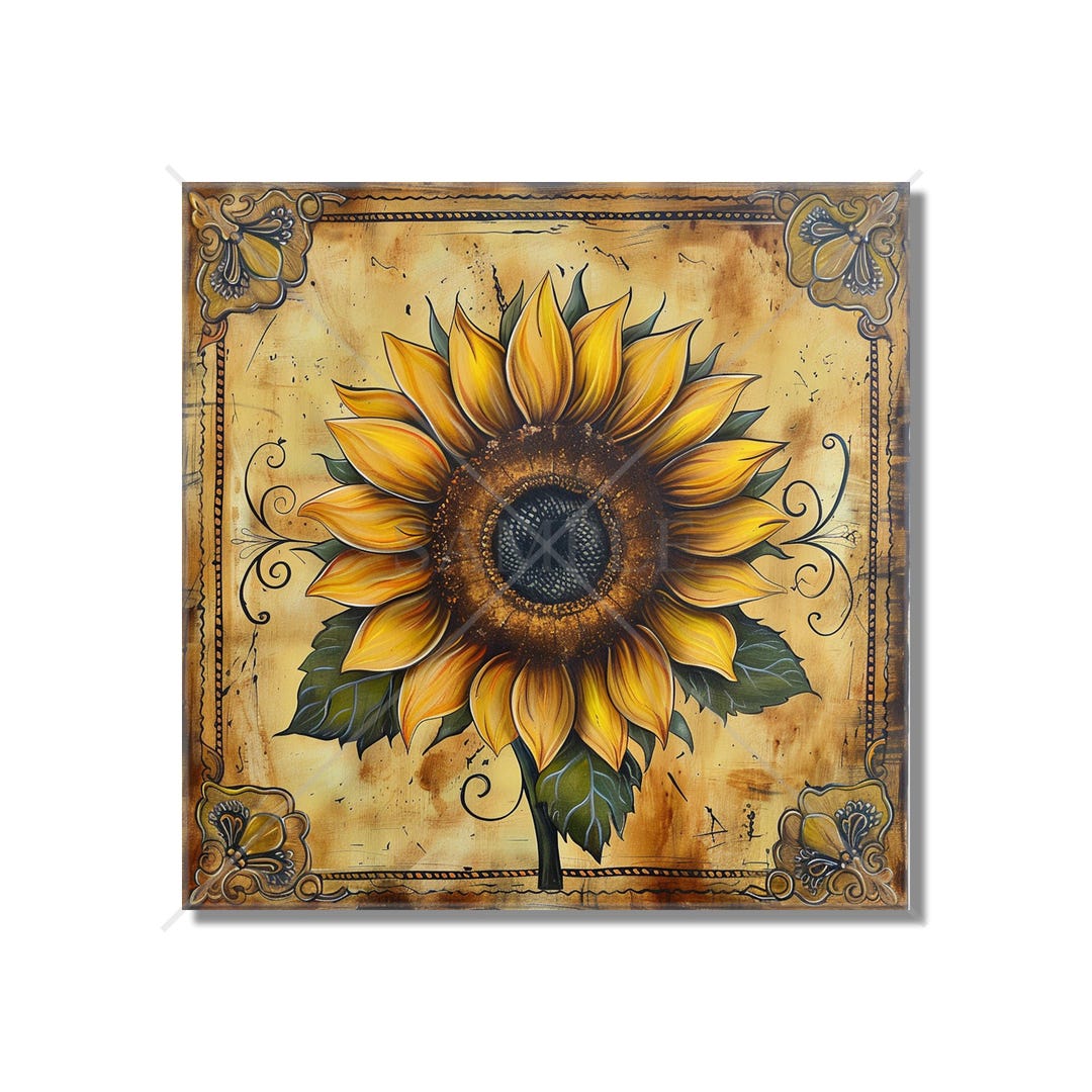 Sunflower Design Ceramic Accent Tile - Floral Design Kitchen Accent ...