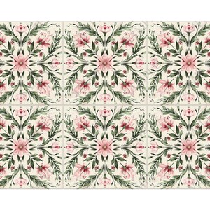 Pink and Green Floral Ceramic Tile - Cottage Kitchen Backsplash Tile ...