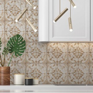 Neutral Tones Vintage European Design Ceramic Tiles Patterned Kitchen ...