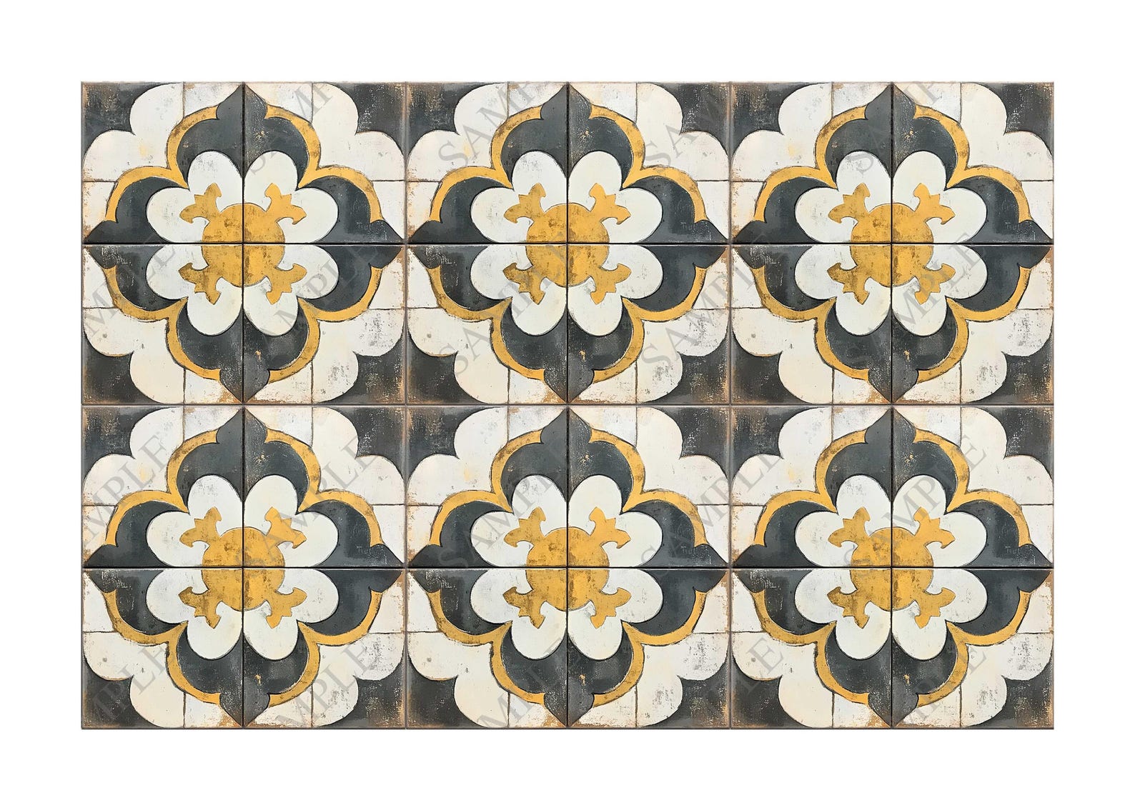 Rustic Black and Mustard Yellow Patterned Ceramic Tiles Vintage ...