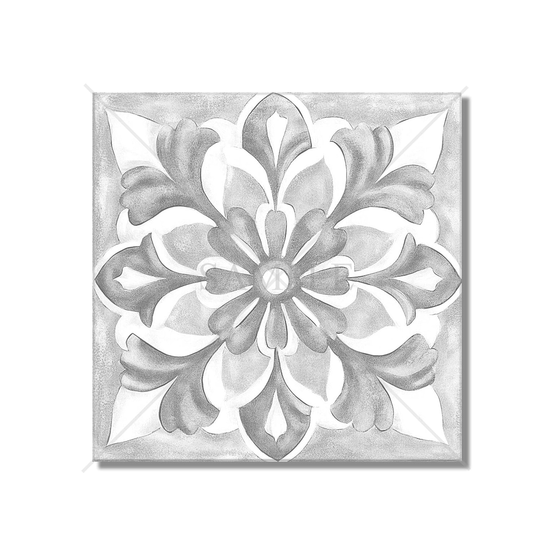 Gray and White Patterned Ceramic Tile Vintage Design Grey Ceramic Tile ...