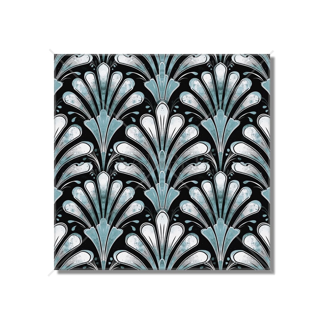 Turquoise and Black Art Deco Design Ceramic Tile - Art Deco Kitchen ...