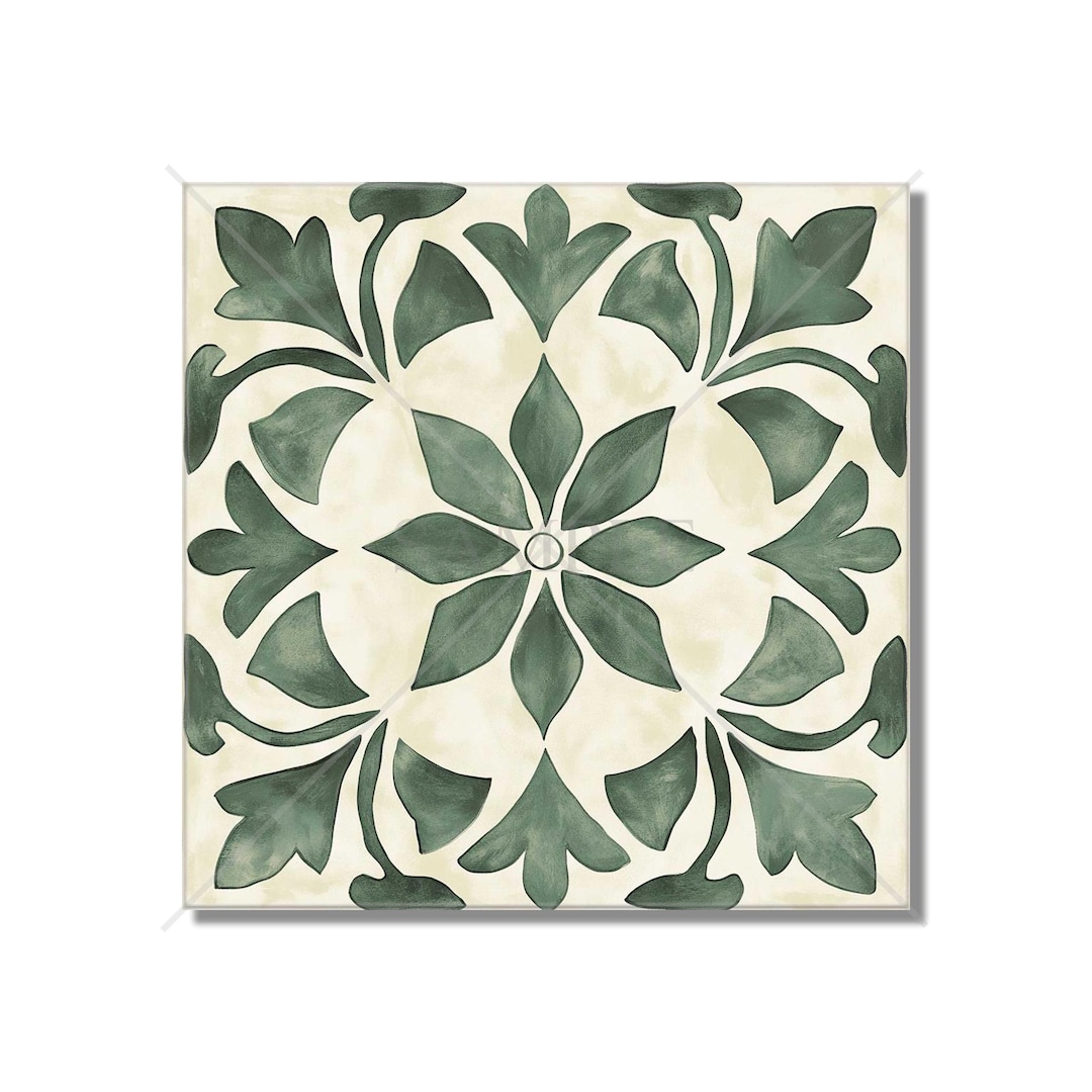 Green Patterned Ceramic Tile - Unique Patterned Green Kitchen ...