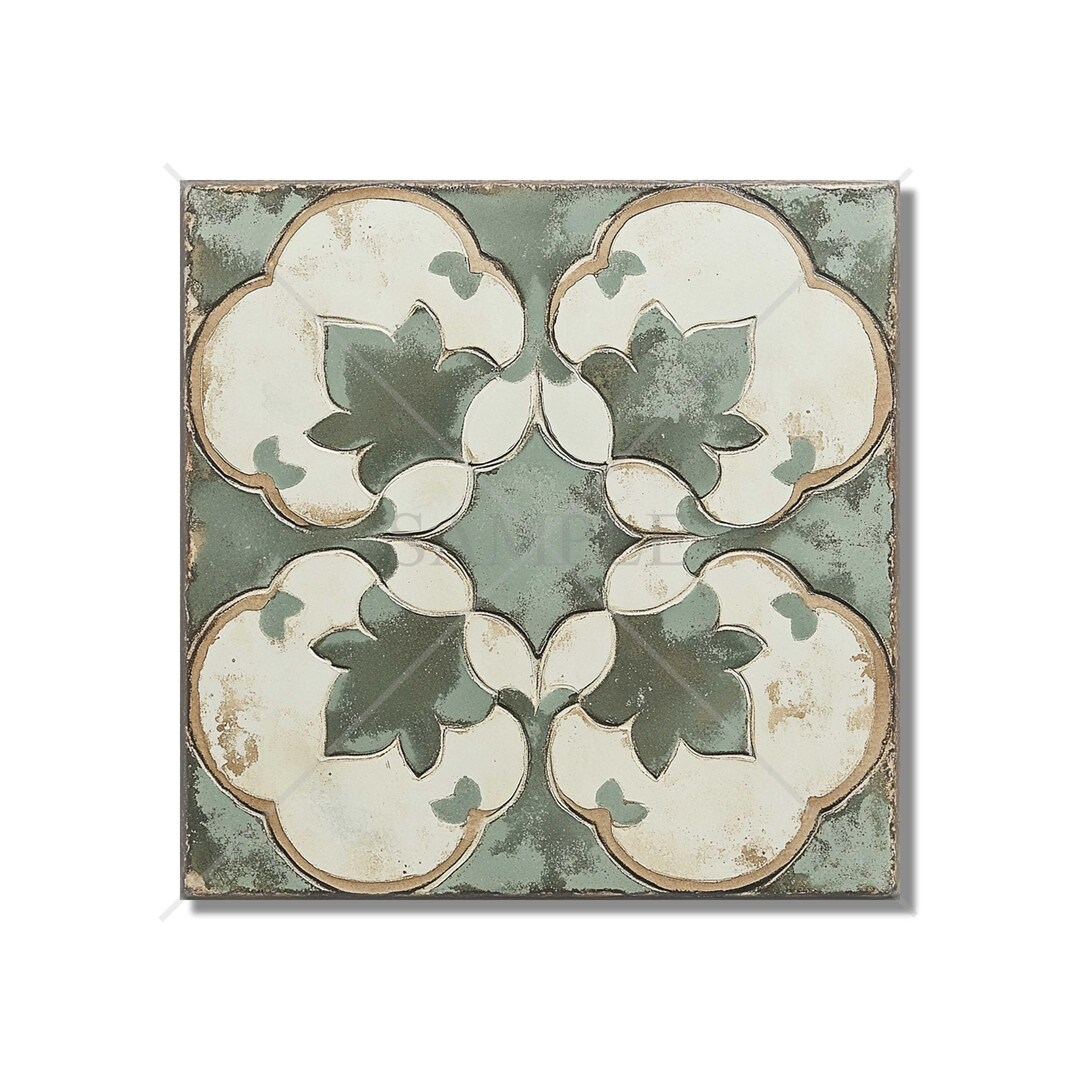 Ceramic Tile Sage Green Patterned Vintage Design Kitchen Backsplash ...