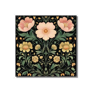 Pink and Green Floral Ceramic Tile Vintage French Floral Design Tile ...