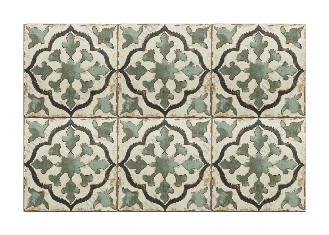 Ceramic Tile Sage Green Patterned Vintage Design Kitchen Backsplash ...