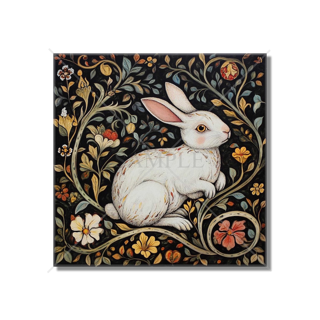 White Rabbit Ceramic Tile Woodland Rabbit Ceramic Tile William Morris ...