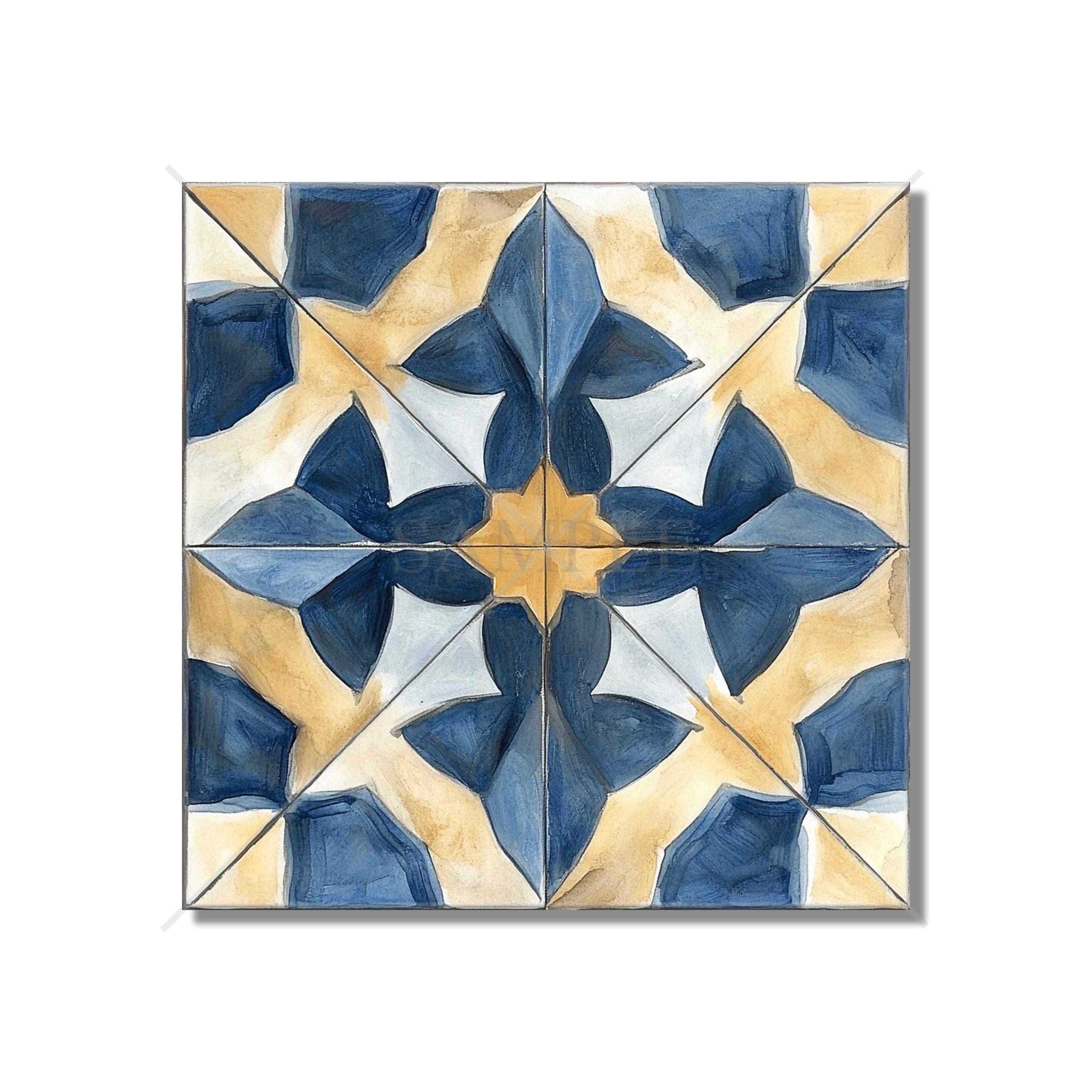 Blue and Yellow Patterned Ceramic Tile - Unique Patterned Kitchen ...