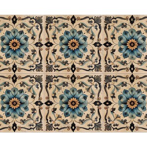 Blue Beige Floral Ceramic Tile - Vintage French Floral Design Tile ...